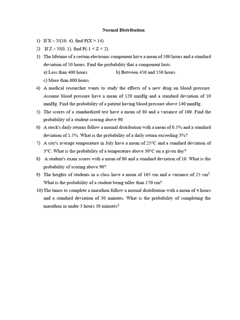 Normal Distribution Questions Pdf