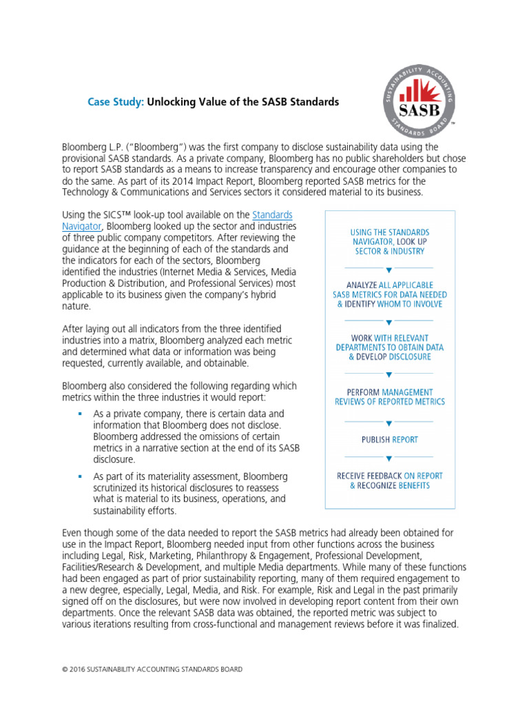 Bloomberg SASB Case Study Dated | PDF | Economies | Business