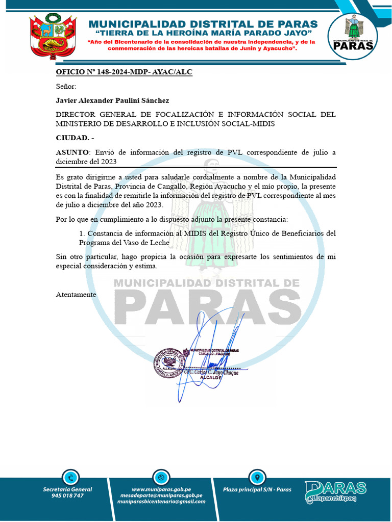 Oficio PVL Midis | PDF