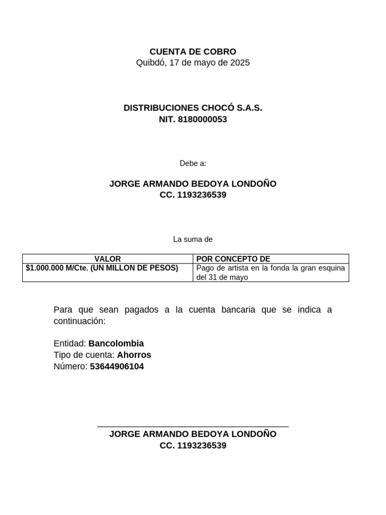 Cuenta de Cobro | PDF