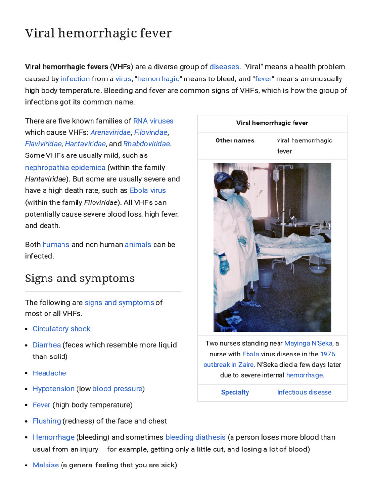Viral Hemorrhagic Fever Group of Diseases - Wikipedia | PDF ...