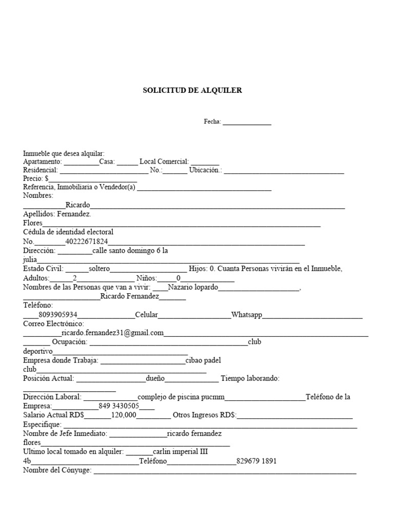 Solicitud de Alquiler, Bloque | PDF