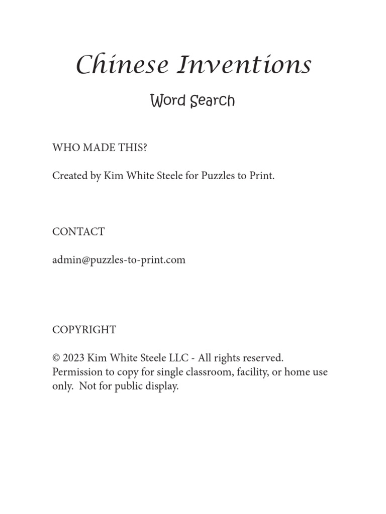 Chinese Inventions Word Search | PDF | Word Search | Puzzles
