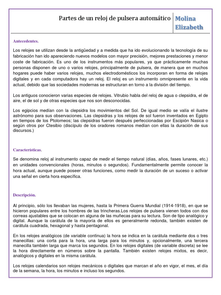 Partes de Un Reloj | PDF | Reloj | Equipo