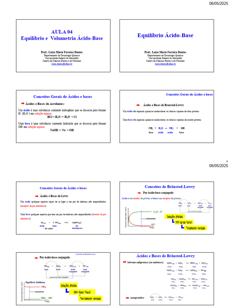 Aula 04 QA EQ Equilbrio e Volumetria Cido-Base | PDF | Ácido | Ph