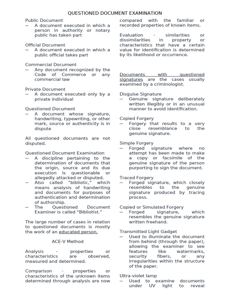 QUESTIONED DOCUMENT EXAMINATION | PDF | Signature | Ultraviolet