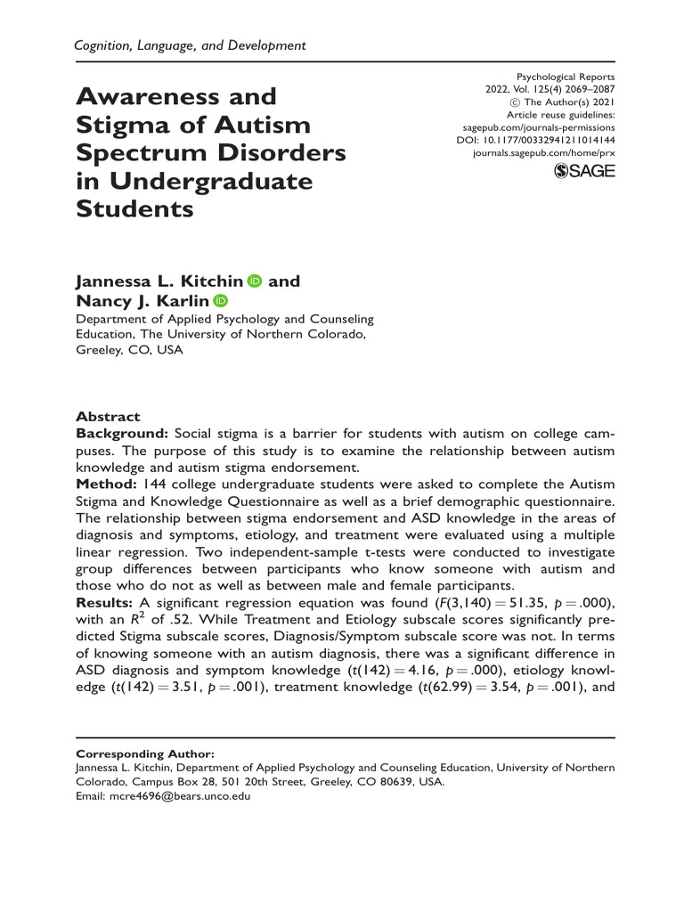 Autism Stigma and Awareness in College Students | PDF | Autism ...