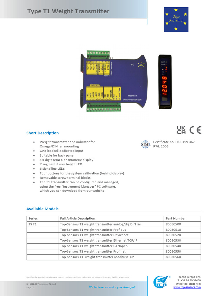 T1 Weight Transmitter Overview | PDF | Internet Protocols | Computer ...