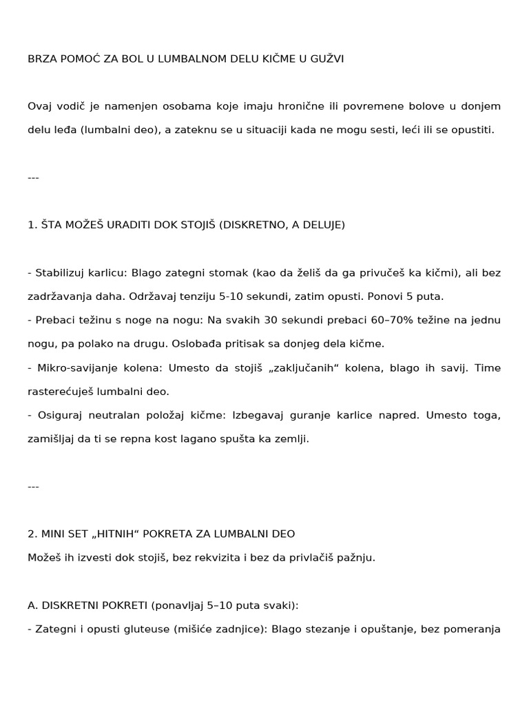 Brza Pomoc Za Lumbalni Bol | PDF