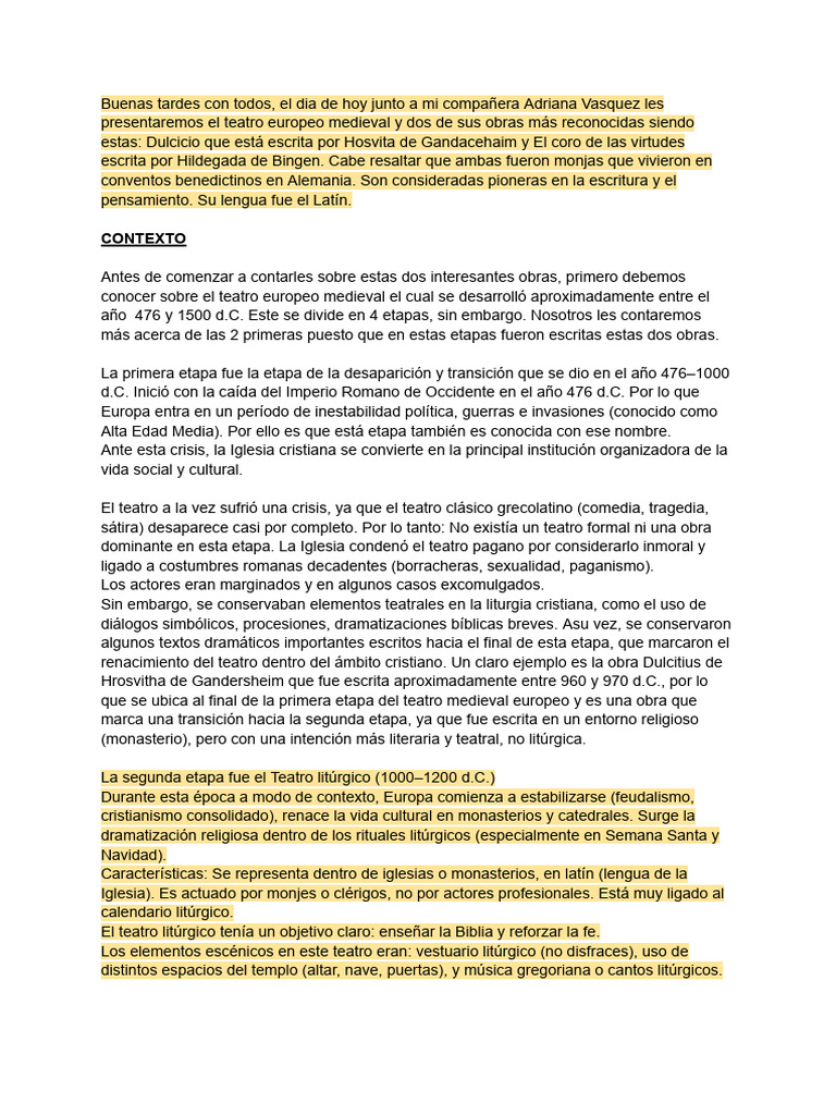 Teatro Medieval: Hrosvitha y Dulcicio | PDF | Teatro | Edades medias