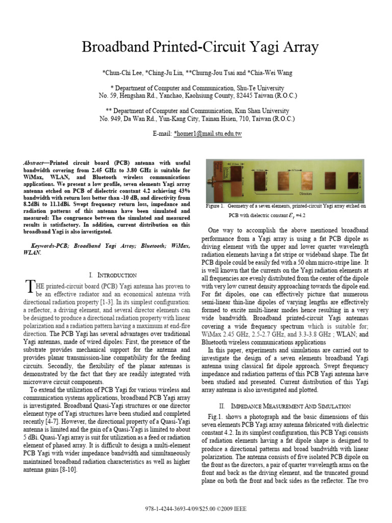 Broadband Printed-Circuit Yagi Array | PDF | Antenna (Radio) | Printed ...