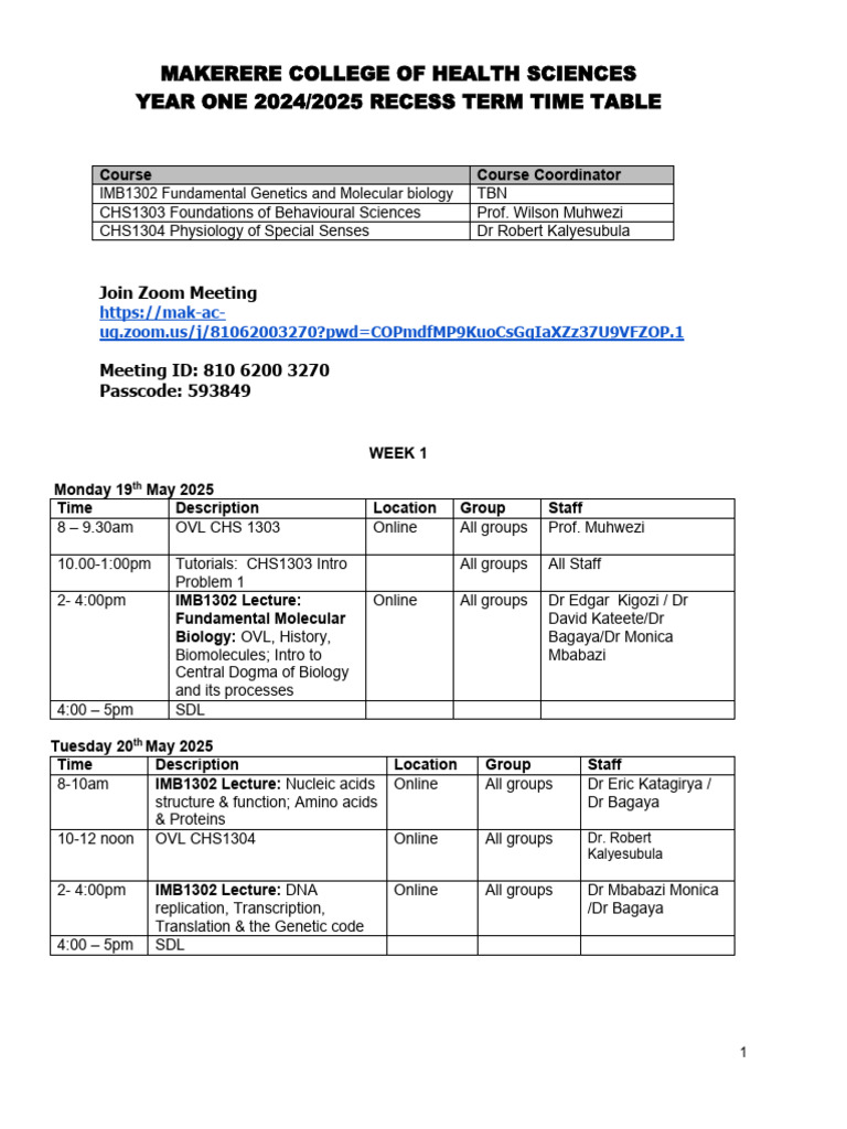 Year 1 - Recess Timetable-2024 - 2025 | PDF | Molecular Biology | Biology