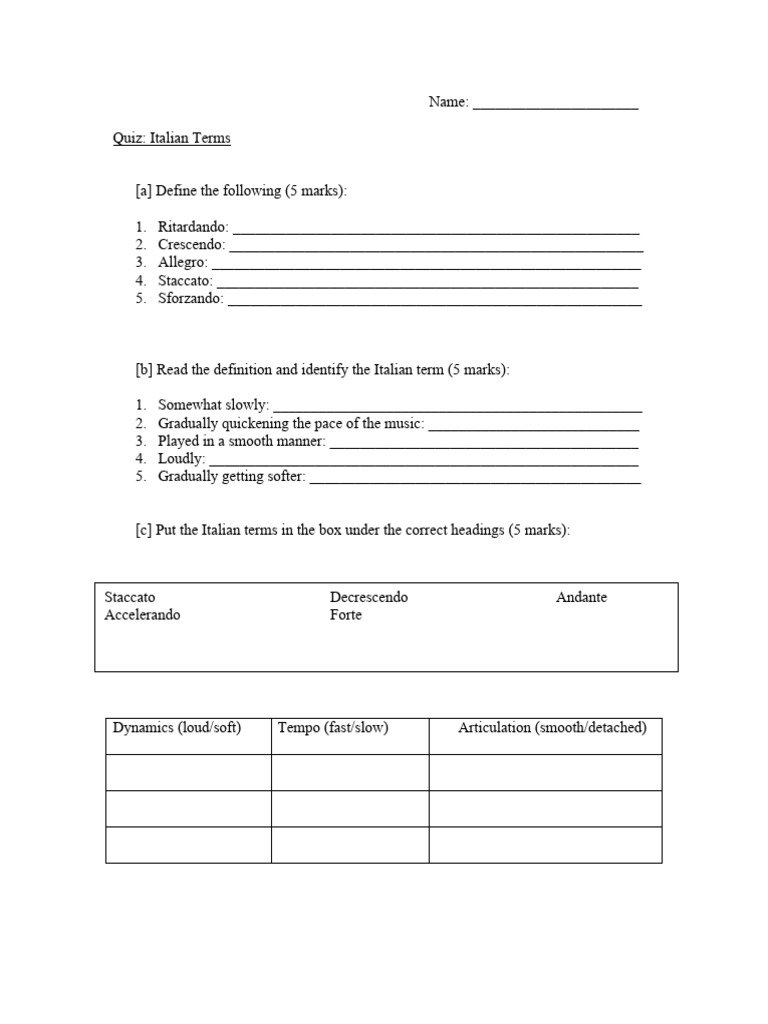 Italian Music Terms Quiz | PDF