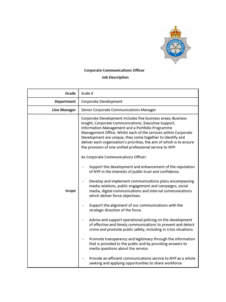 Corporate Communications Officer | PDF | Communication | Business