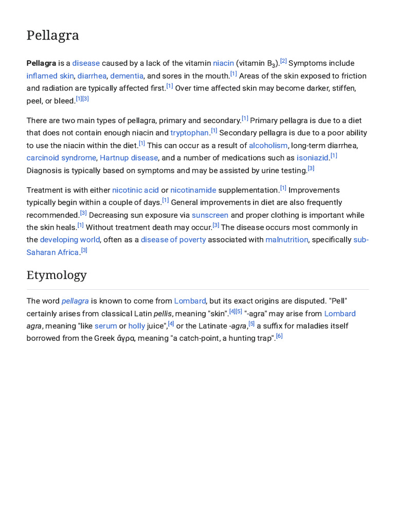 Pellagra A Disease by Vitamin Deficiencies Wikipedia | PDF | Diseases ...