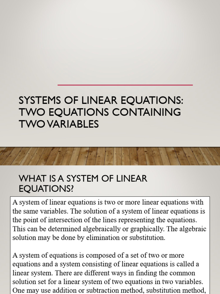 Systems of Linear Equations: Two Equations Containing Two Variables | PDF | System Of Linear ...