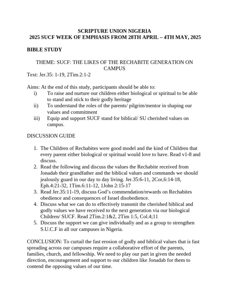 Bible Study (2025 SUCF WEEK OF EMPHASIS) - 094920 | PDF