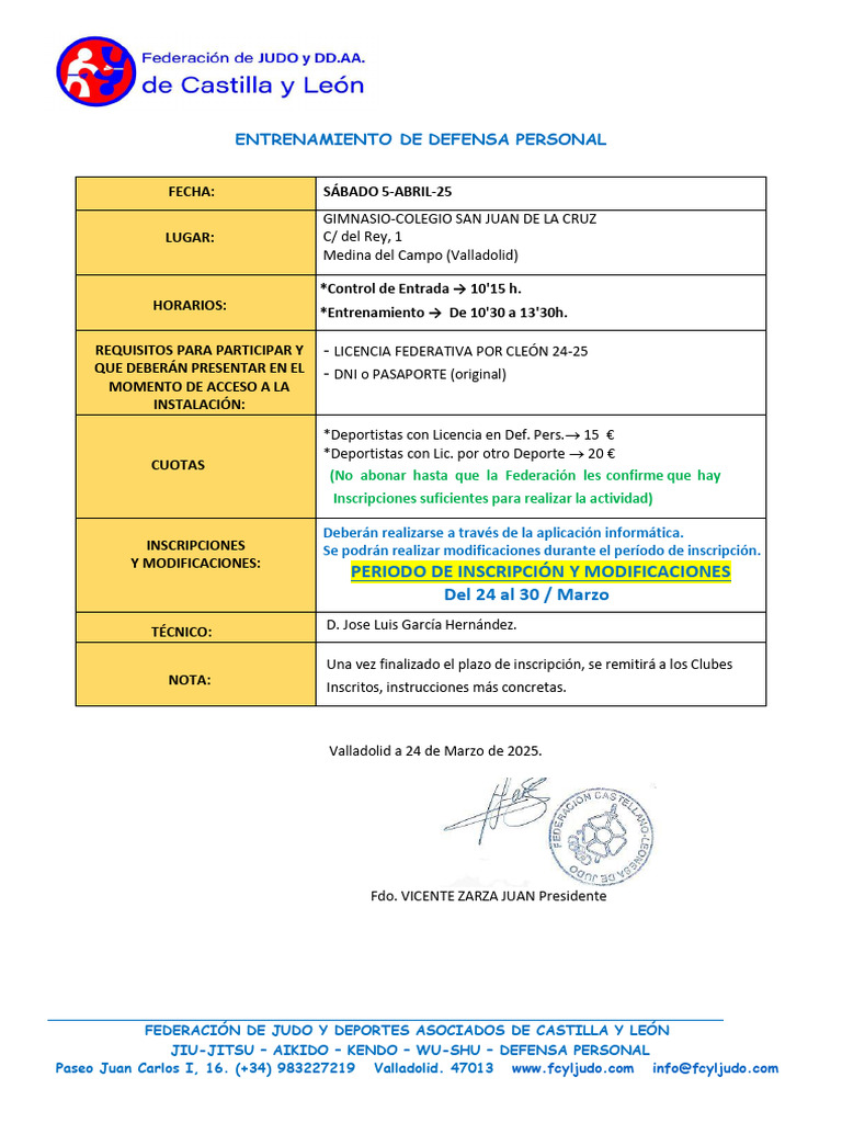 Circular Entrenamiento DP. 5-4-25 | PDF
