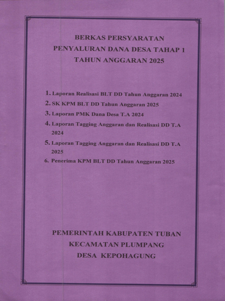 Berkas Persyaratan Penyaluran Dana Desa Tahap 1 Desa Kepohagung | PDF
