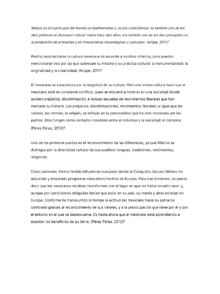 Texto sobre la cultura de México | PDF