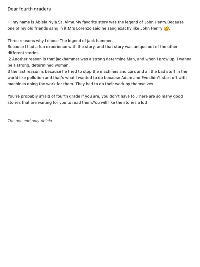 Dear Fourth Graders | PDF