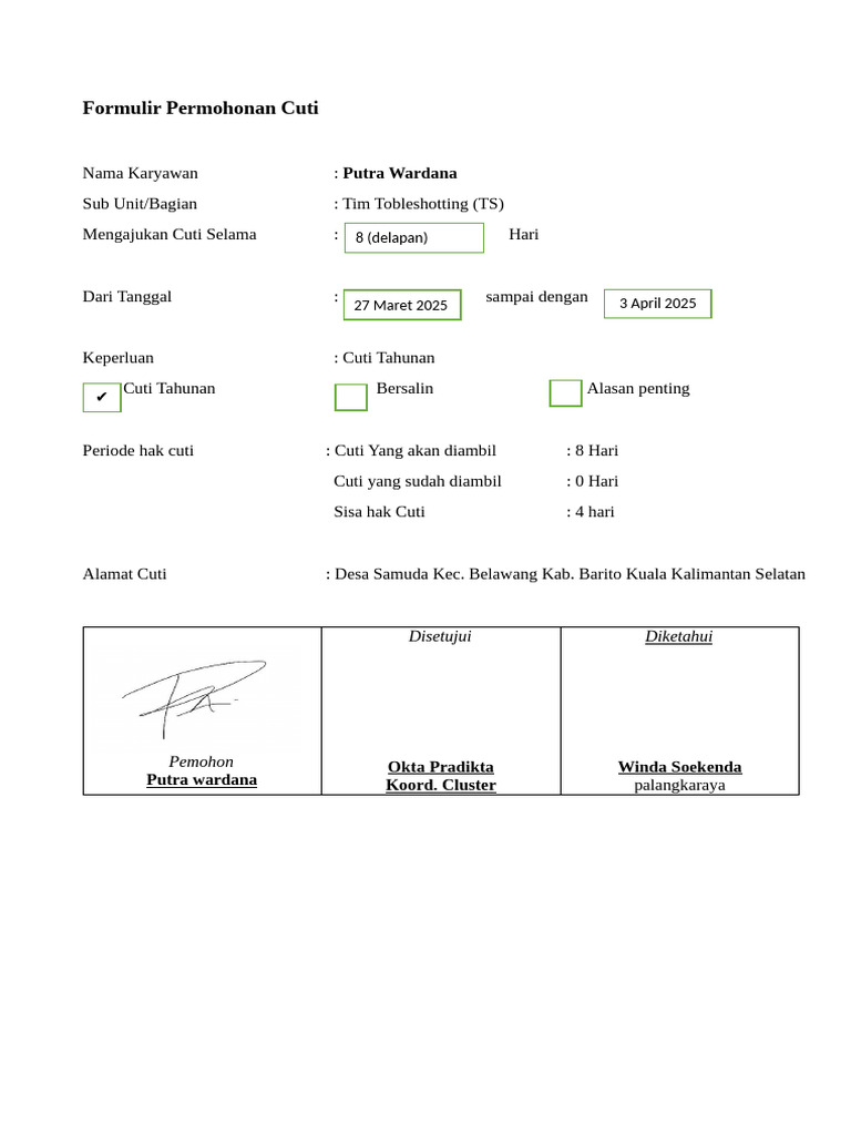 Formulir Permohonan Cuti | PDF