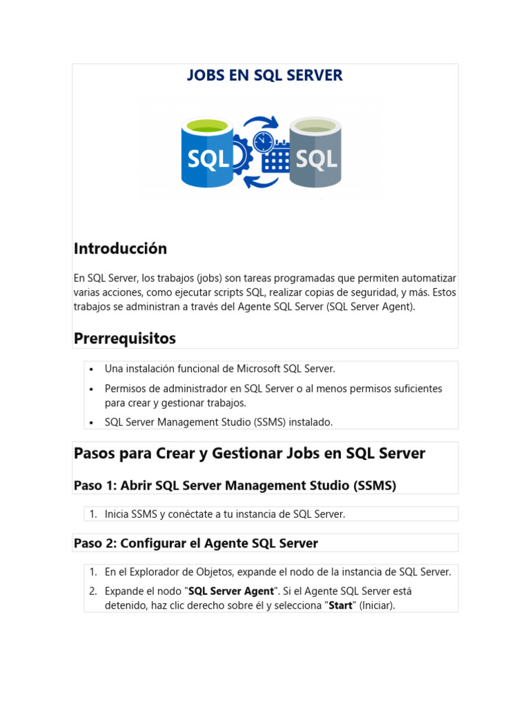 JOBS | PDF | Servidor SQL de Microsoft | Apoyo