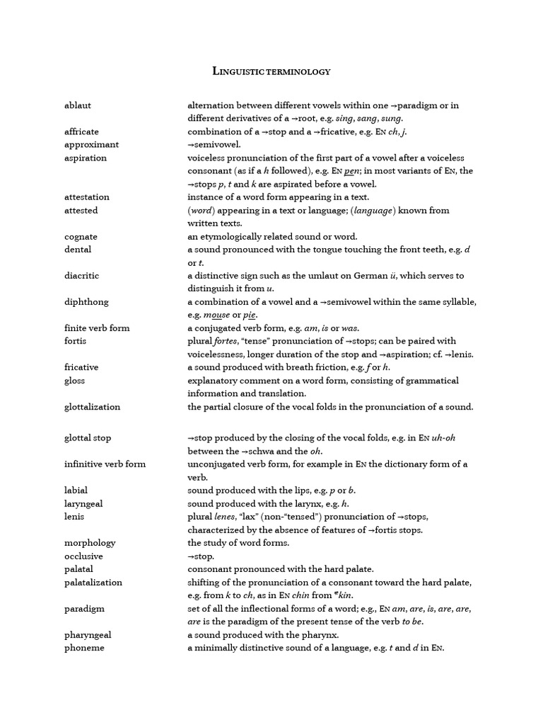 Linguistic Terminology Explained | PDF | Consonant | Vowel