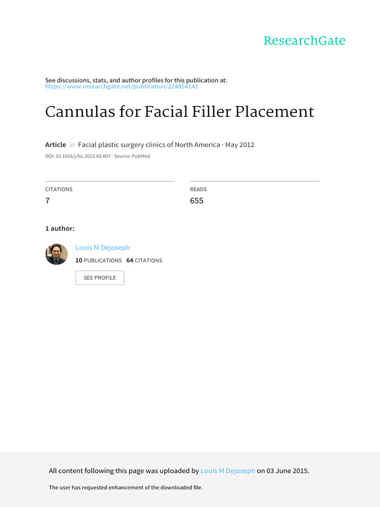 Cannulas For Facial Filler Placement | PDF | Injection (Medicine) | Plastic Surgery