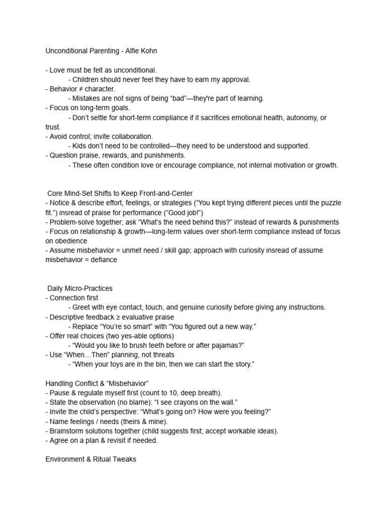Notes on Unconditional Parenting | PDF