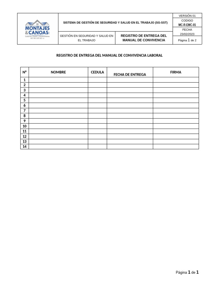 Registro de Entrega de Manual de Convivencia | PDF