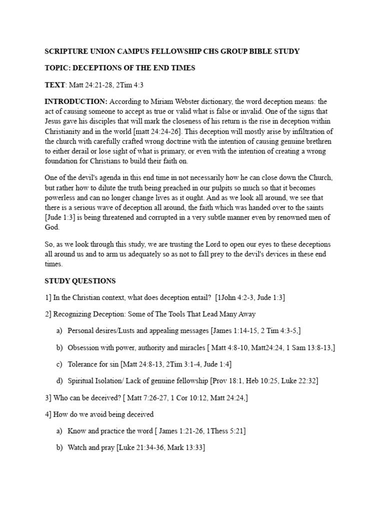 Deception 2, Scripture Union Teachings On Deception | PDF | Deception | Eschatology