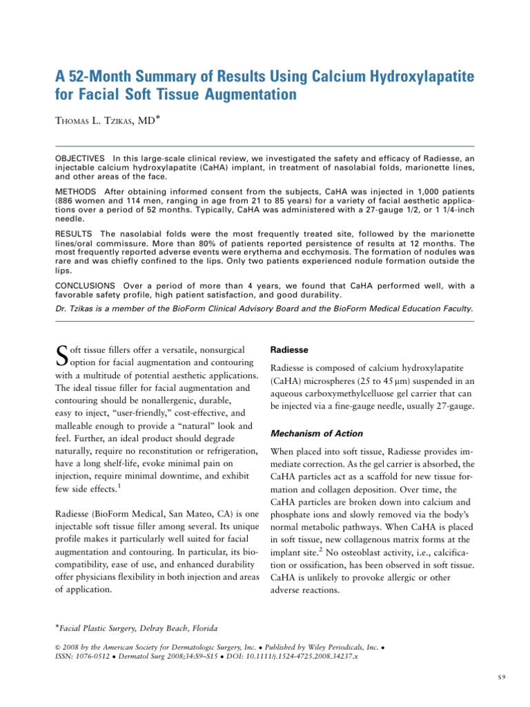A 52-Month Summary of Results Using Calcium Hydroxylapatite for Facial ...