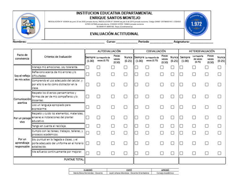 Rejilla de Evaluación Actitudinal | PDF | Aprendizaje | Cognición