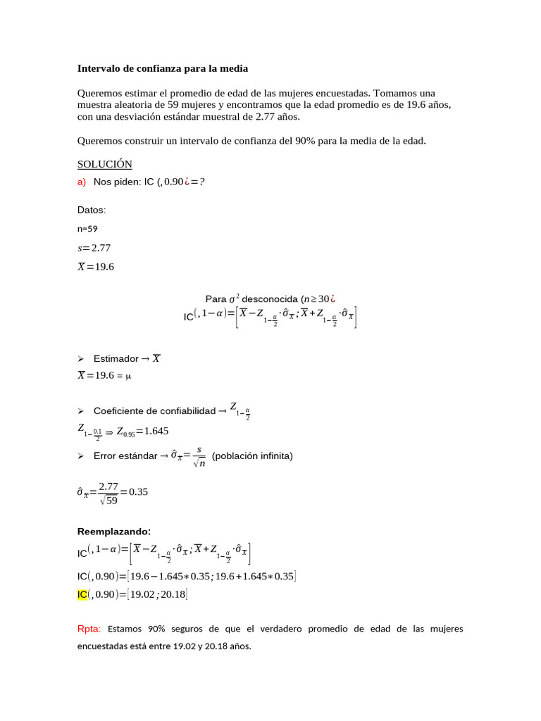 Intervalo de Confianza para La Media | PDF | Intervalo de confianza | Error estándar