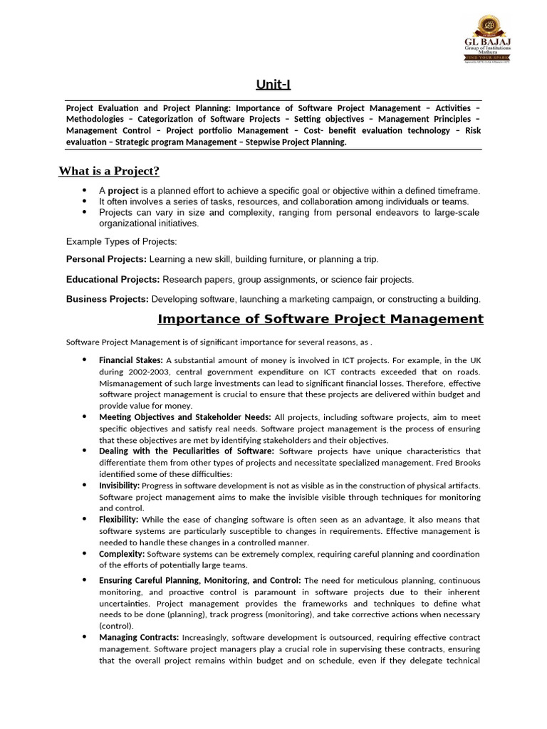 UNIT-1 Project Evaluation and Project Planning | PDF | Project Management | Software Development ...