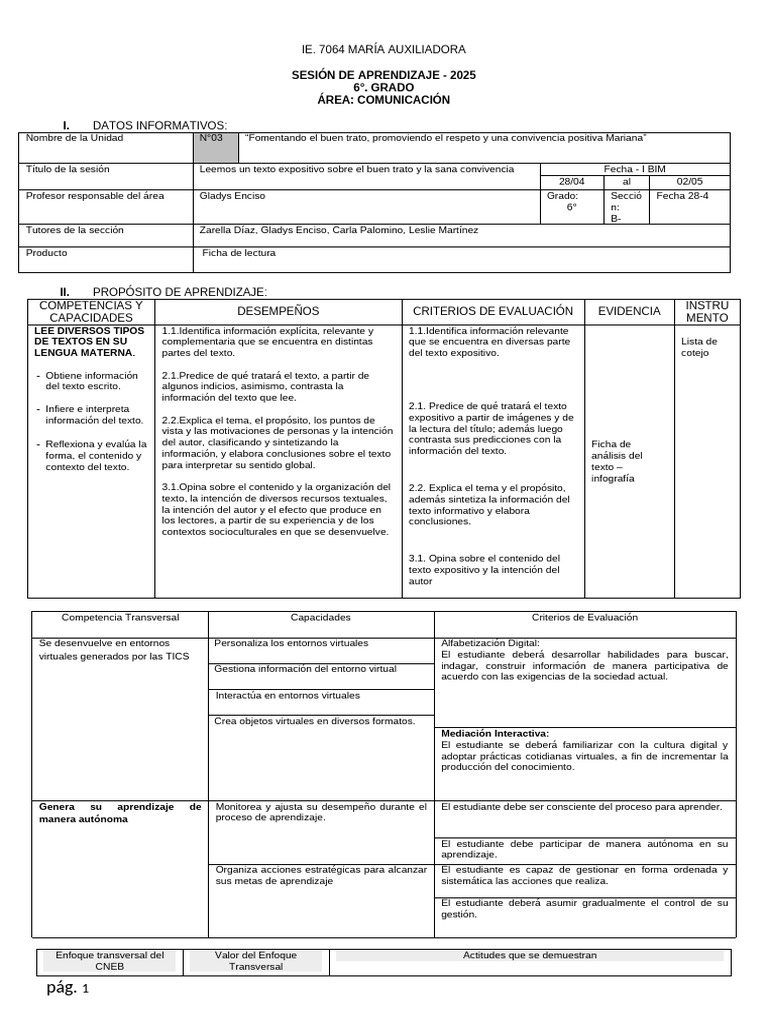COMUNICACIÓN LEE Y ESCRIBE UN TEXTO EXPOSITIVO 6to 2025 | PDF ...