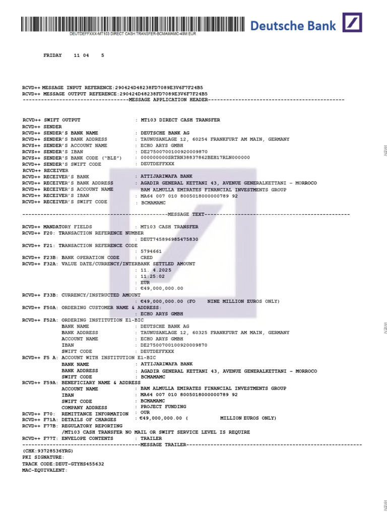 International SWIFT MT103 Transfer | PDF | Financial Services | Service ...