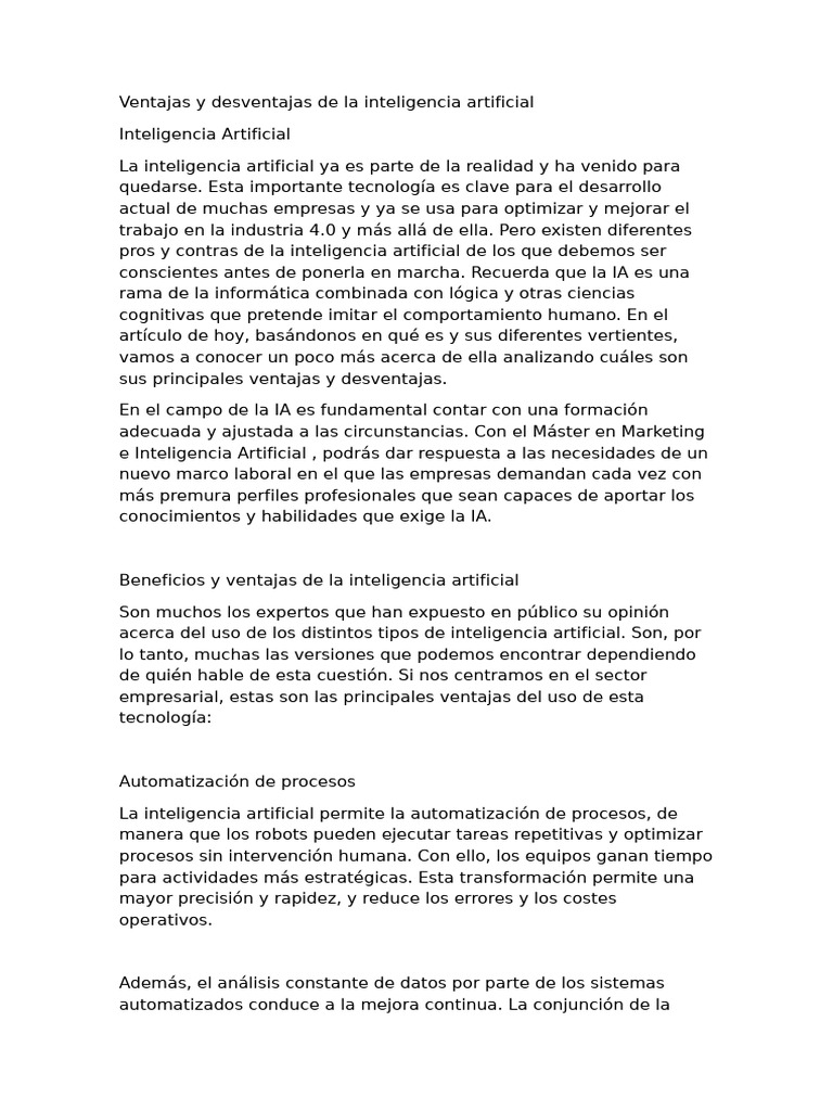 ventajas de la IA | PDF | Inteligencia artificial | Inteligencia (IA) y ...