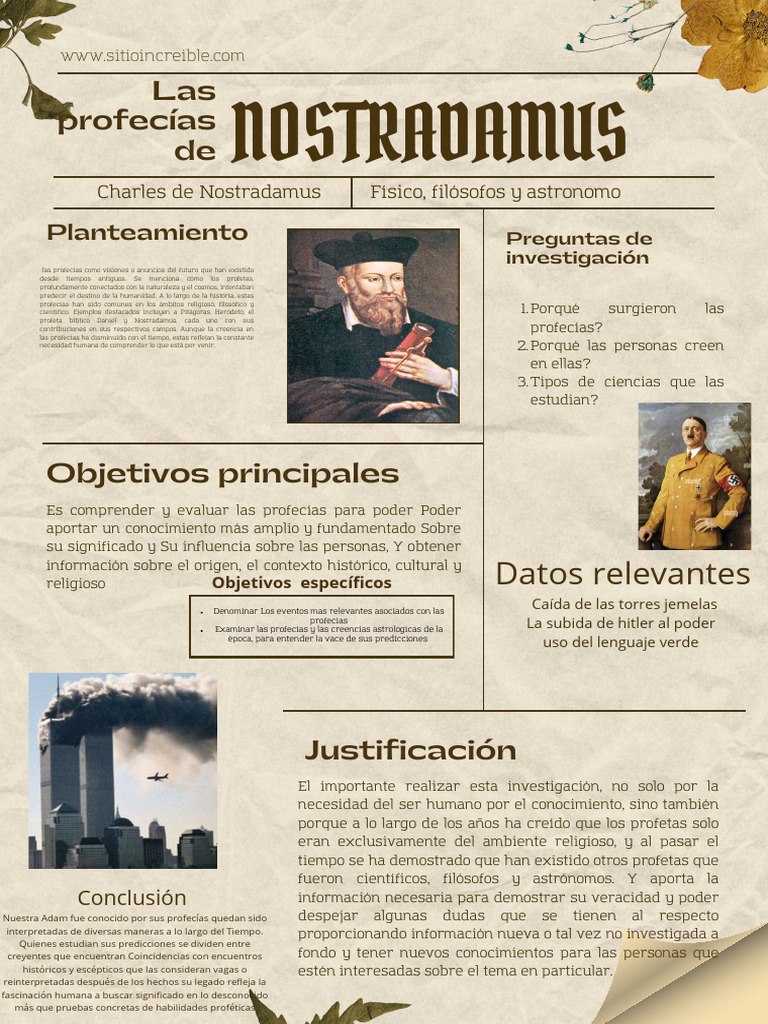 Cartel de Investigación Documental: Nostradamus | PDF | Profecía | Conocimiento