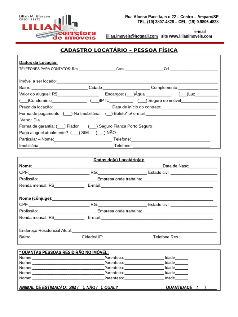 Cadastro de Locatário para Aluguel | PDF | Aluguel