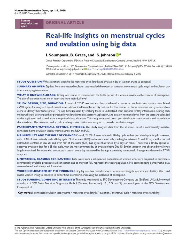 2020 - Real-Life Insights On Menstrual Cycles and Ovulation Using Big ...