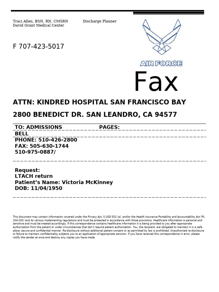 ALLEN CM FAX COVER LTACH KINDRED HOSPITAL | PDF