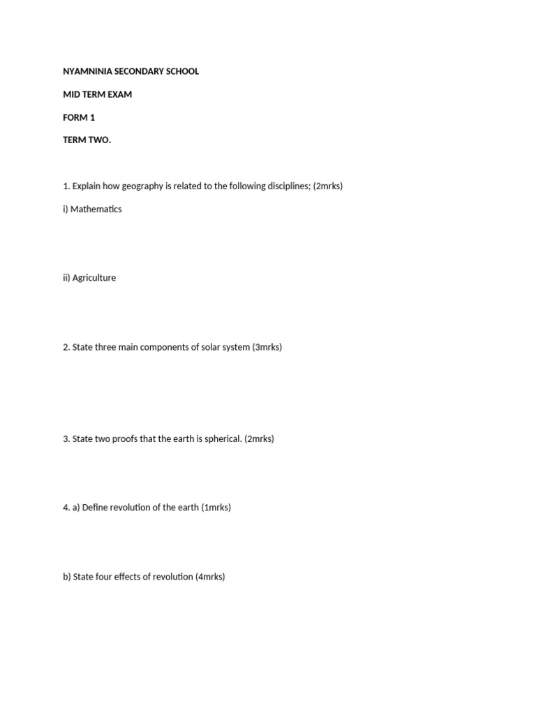 Geo Form 1 Exams | PDF