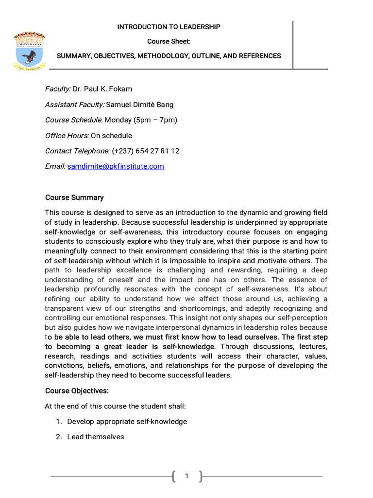 Syllabus - Introduction To Leadership | PDF | Leadership | Plagiarism