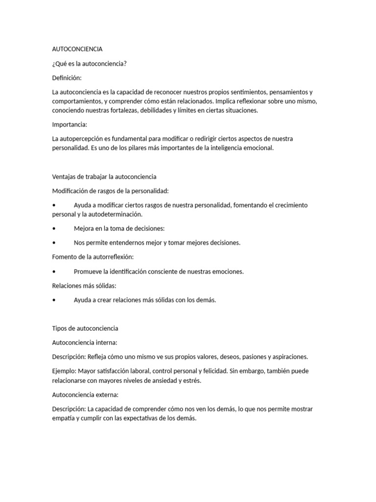 Ejercicios para La Desarrollar La Autoconciencia | PDF | Las emociones ...