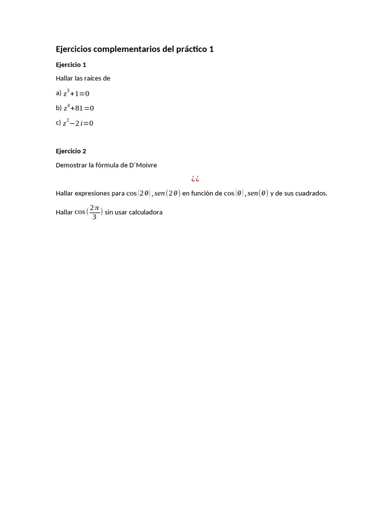 Ejercicios Complementarios Del Prã¡ctico 1 2 | PDF