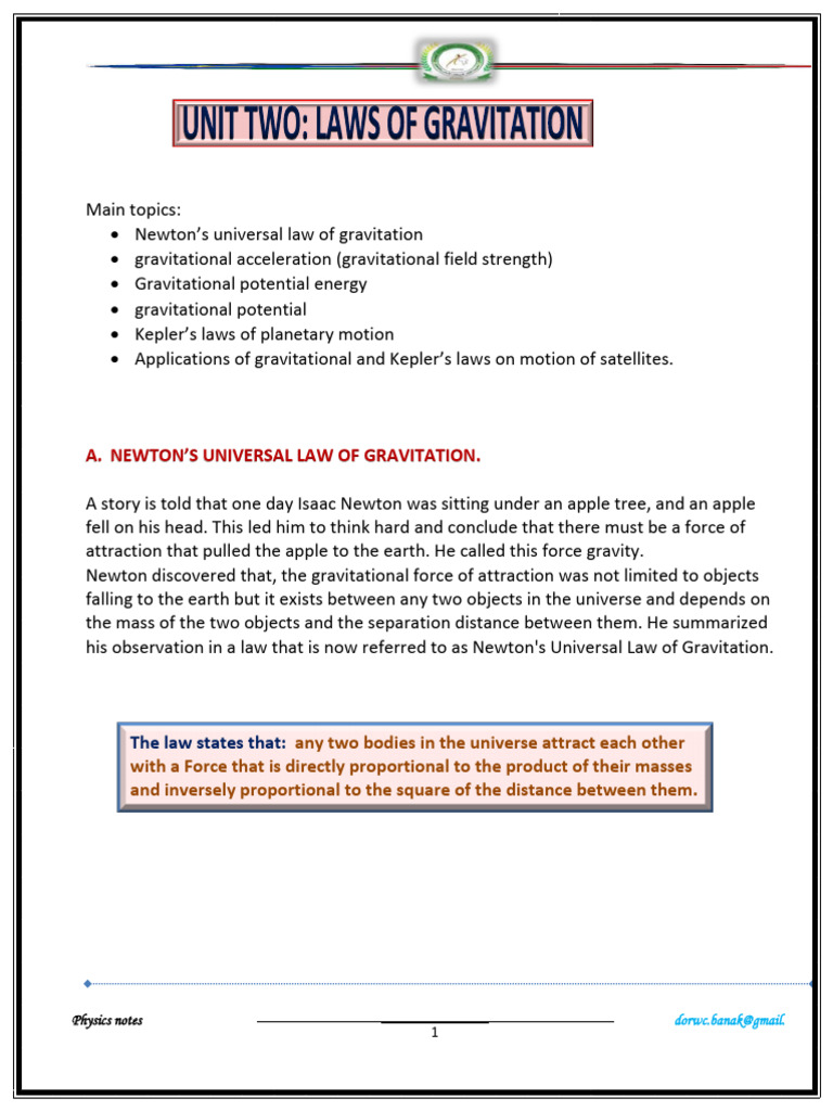 Physics Unit Two | PDF | Gravity | Newton's Law Of Universal Gravitation