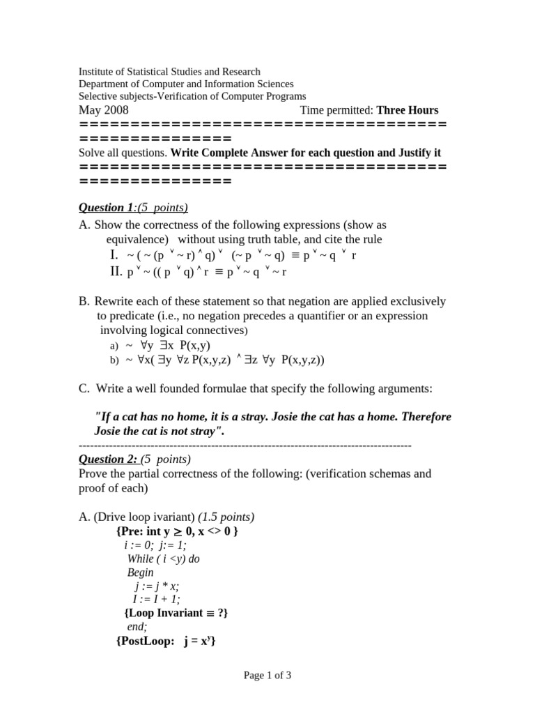 CS601 2008 may Exam_2008 | PDF | Formalism (Deductive) | Syntax (Logic)