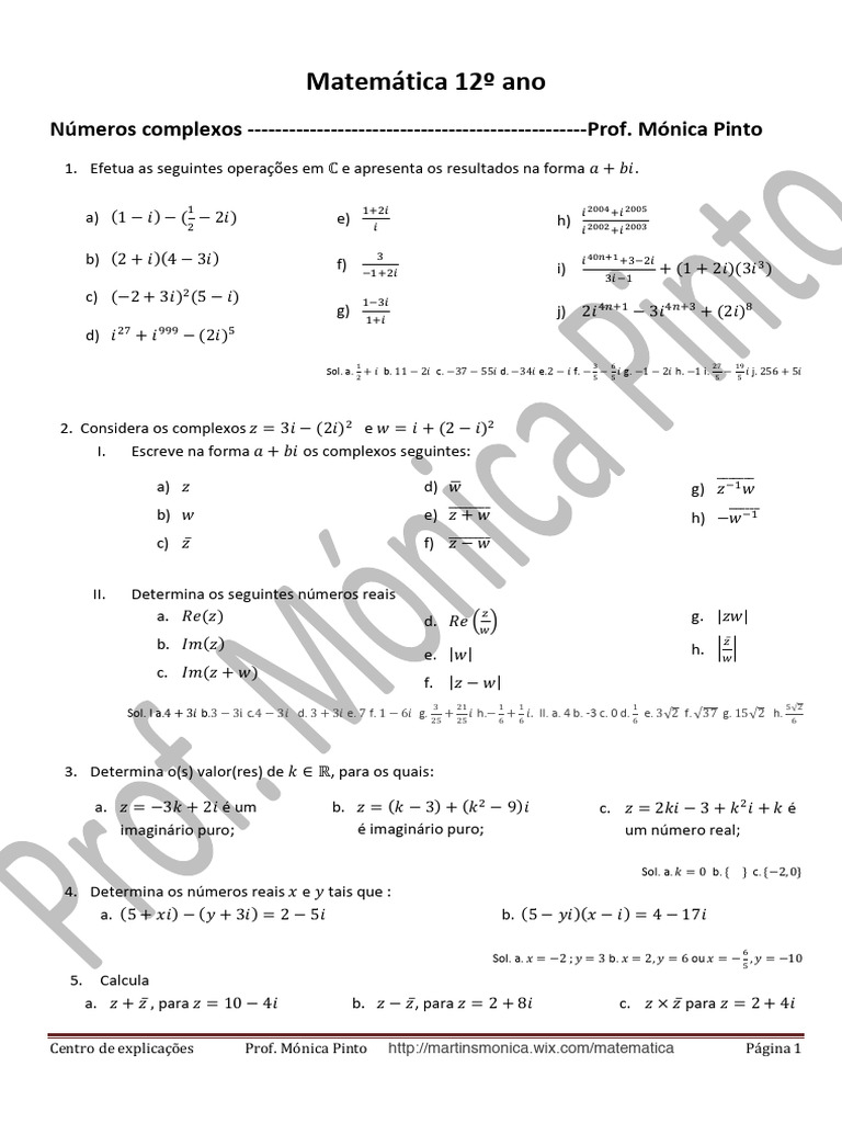 Números Complexos | PDF | Número complexo | Matemática